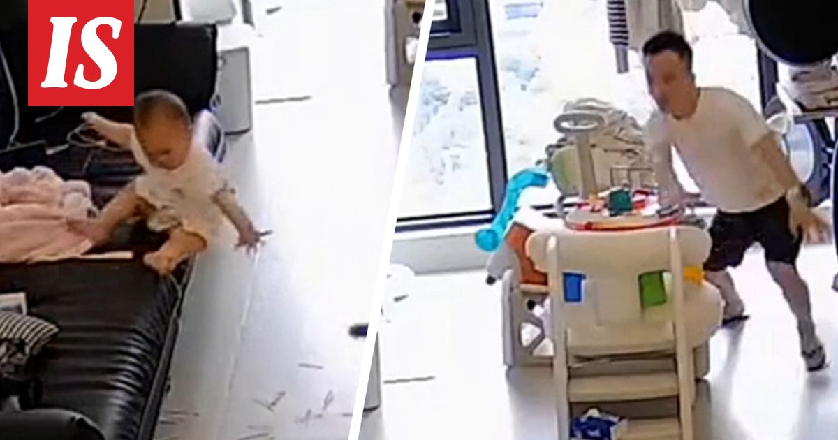Pieni lapsi horjahti sohvalta – isän nopea reaktio pelasti - Ilta-Sanomat