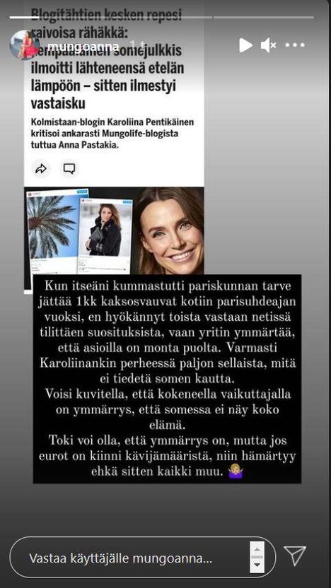 Etelän lämpöön matkustanut suosikkibloggaaja vastaa nyt ryöpytykseen ...