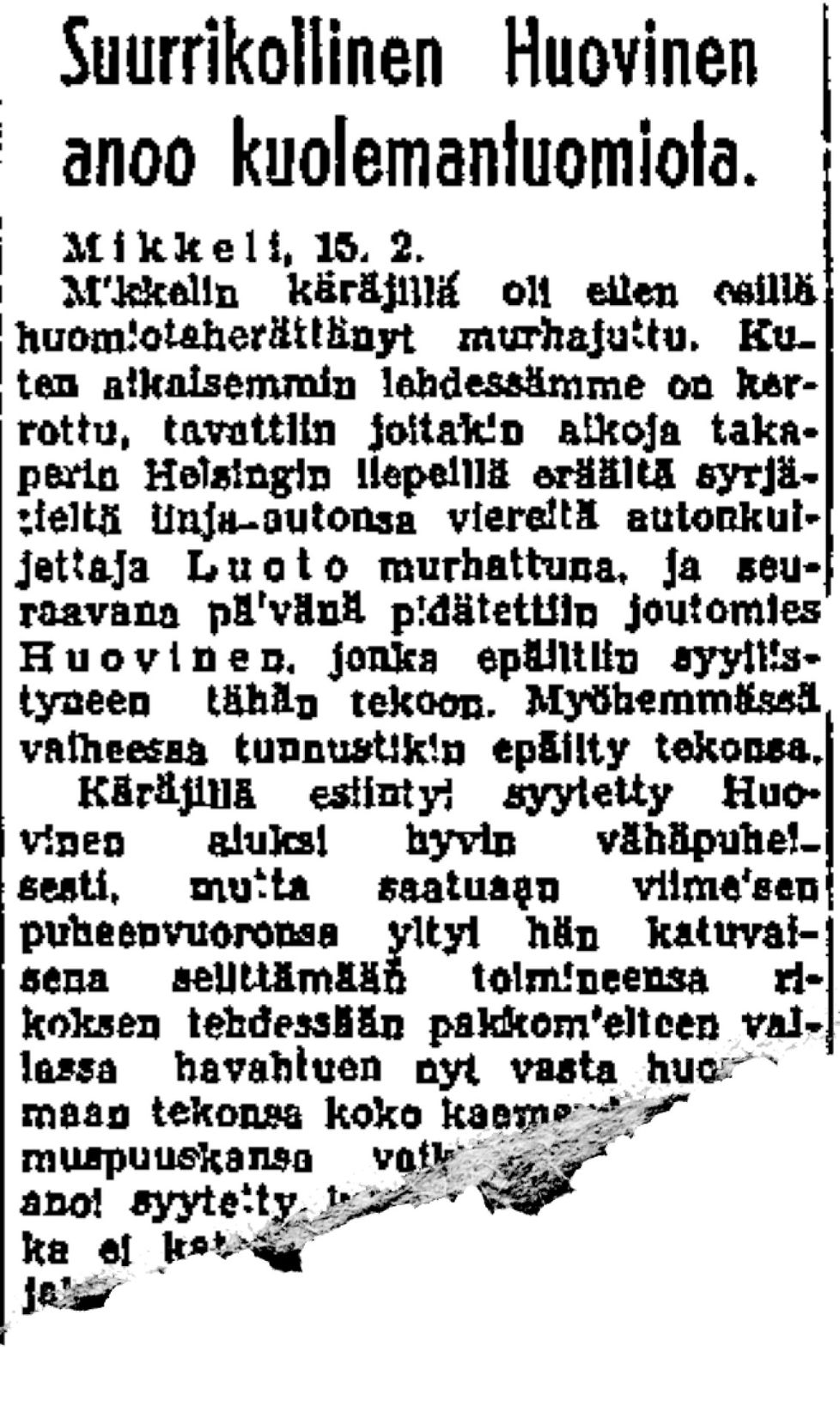 Suomen pisin vankeustuomio: Vilho Huovinen istui yli 25 vuotta ...