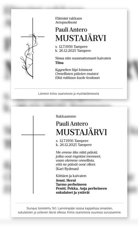 Pate Mustajärven toinen kuolinilmoitus julkaistiin - Ilta-Sanomat