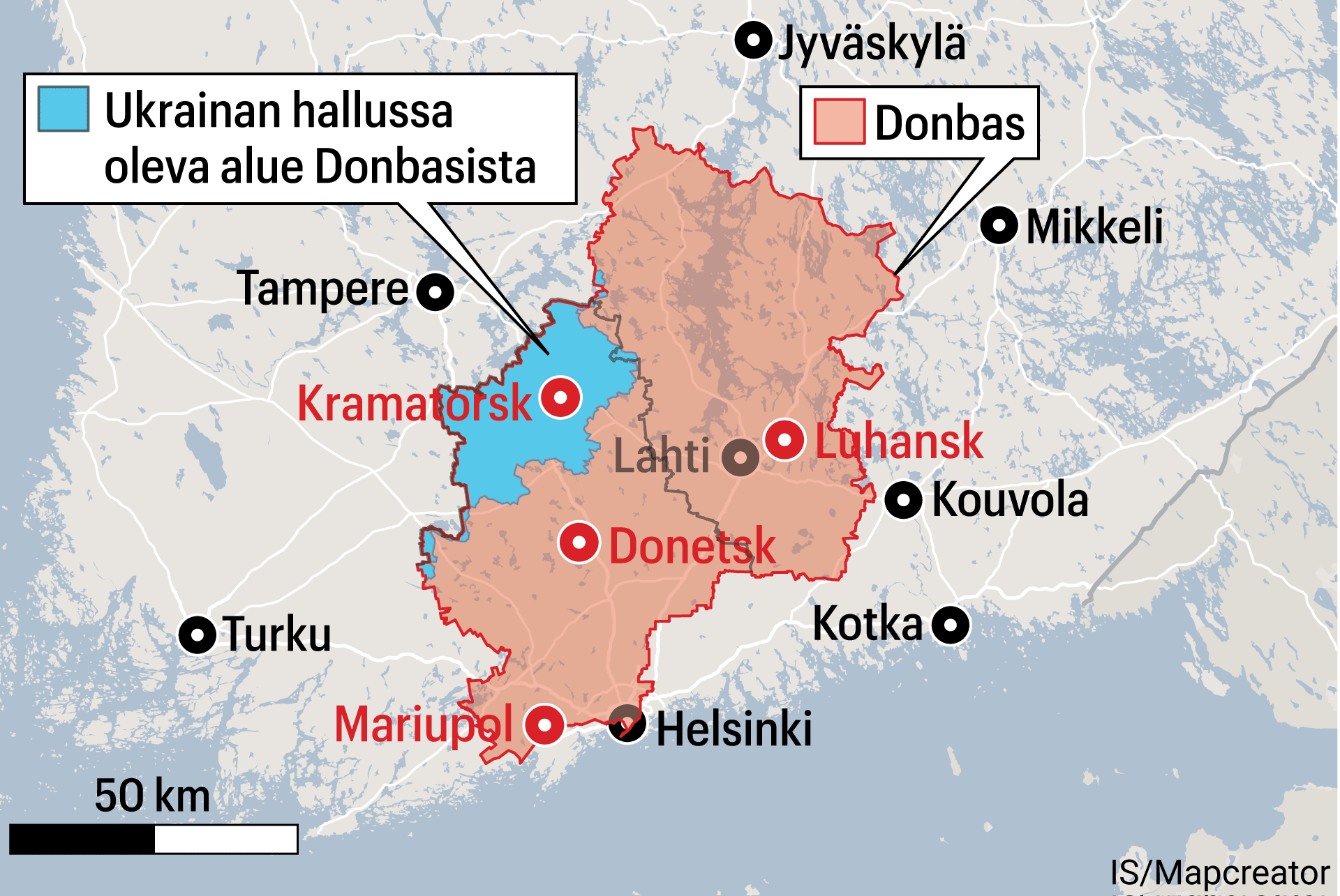 Tältä Venäjän Ukrainalta vaatimat Donbasin alue näyttäisi Suomen ...