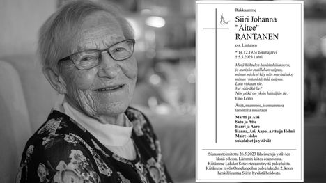 Siiri Rantasen koskettava kuolinilmoitus julkaistiin Etelä-Suomen ...