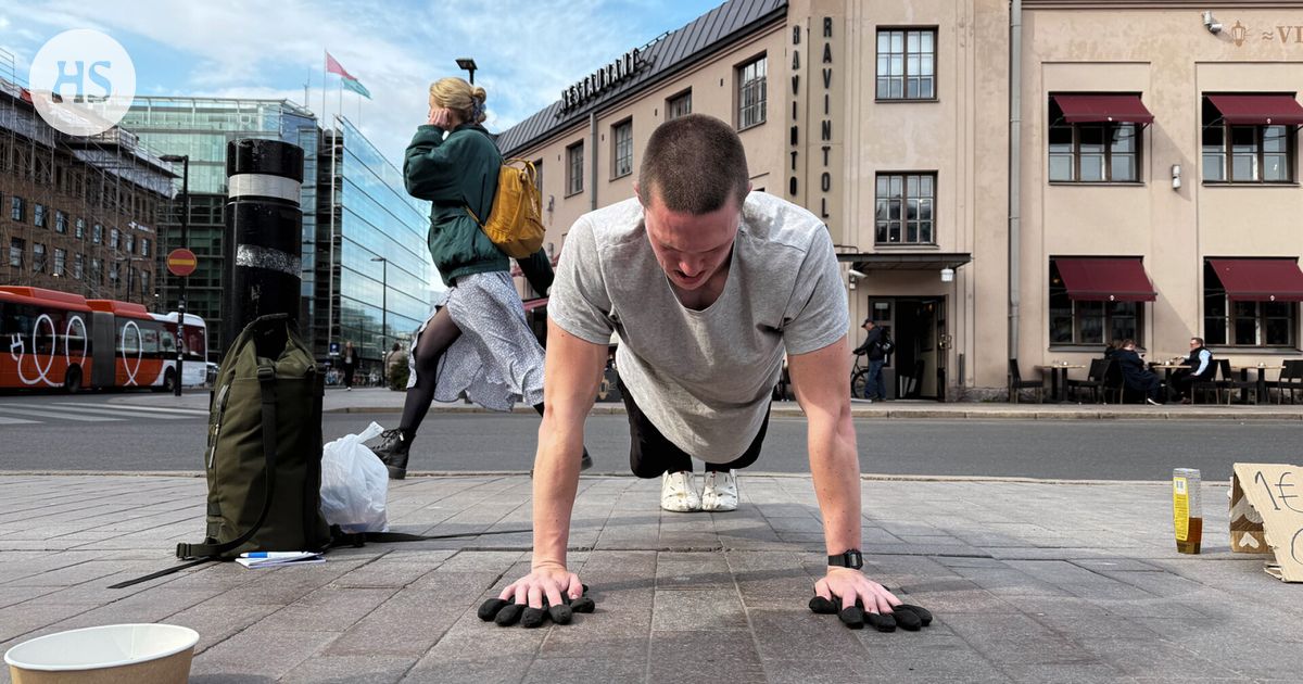 Lauri Toivonen punnersi eurolla 50 kertaa Helsingin keskustassa | HS.fi